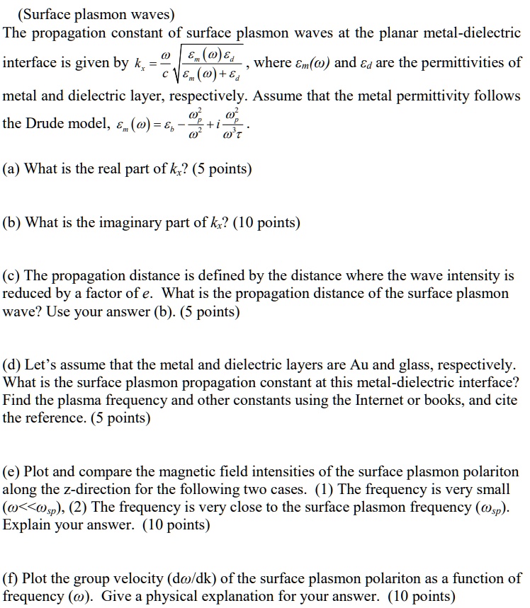 Solved Title Surface Plasmon Waves Propagation Constants Distance