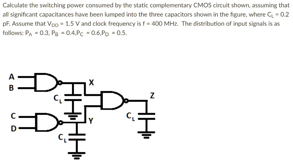SOLVED: VLSI design: Please explain. Calculate the switching power consumed by the static ...