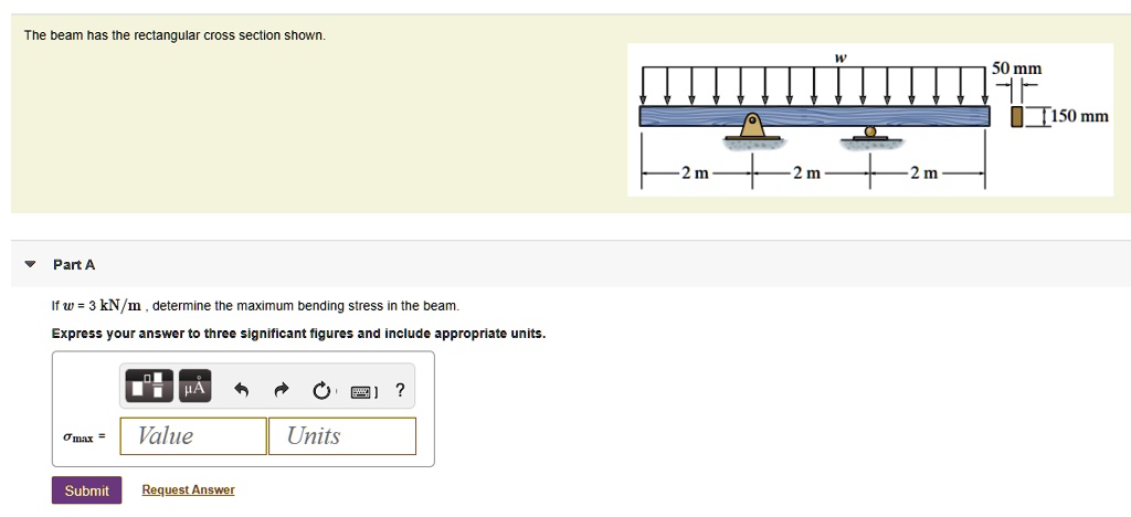 SOLVED: The beam has a rectangular cross-section shown below: 50 mm T150 mm Part A If w = 3 kN/m ...