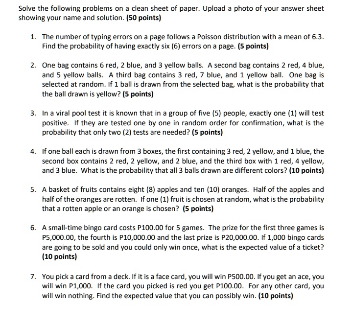 solve the following problems on a clean sheet of paper upload a photo of your answer sheet ...