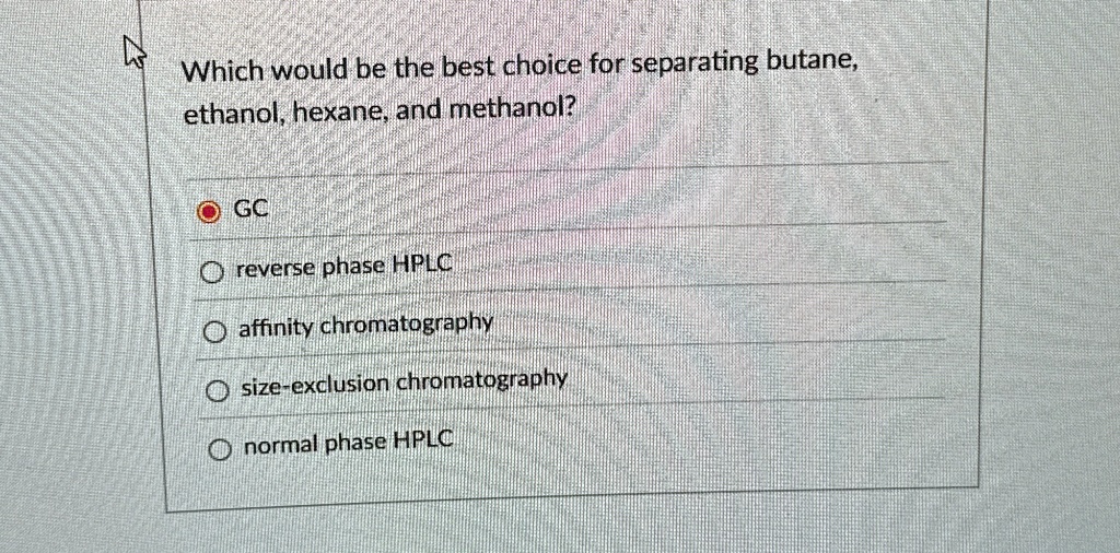 Which would be the best choice for separating butane, ethanol, hexane ...