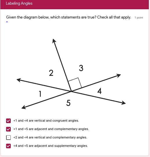 Labeling Angles Given the diagram below, which statements are true ...