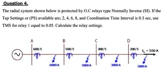 SOLVED: Question 4: The radial system shown below is protected by O.C relays type Normally ...