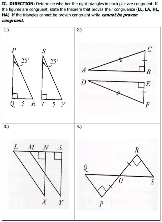 Solved Direction Determine Whether The Right Triangles In Each Pair Are Congruent If The