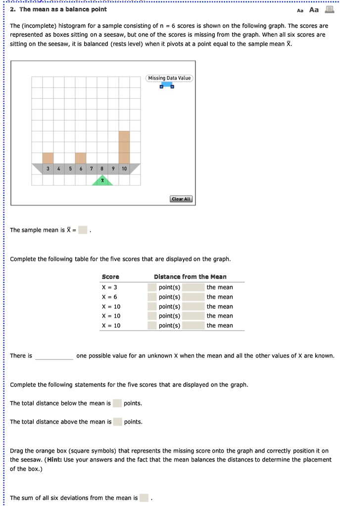 the mean as balance point aa the incomplete histogram for sample ...