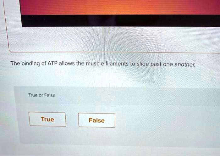 SOLVED: The binding of ATP allows the muscle filaments to slide past ...