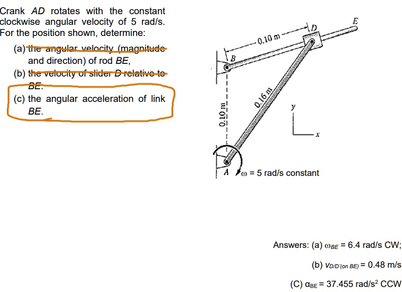 Solved Crank Ad Rotates With A Constant Clockwise Angular Velocity Of 5 Rad S For The Position