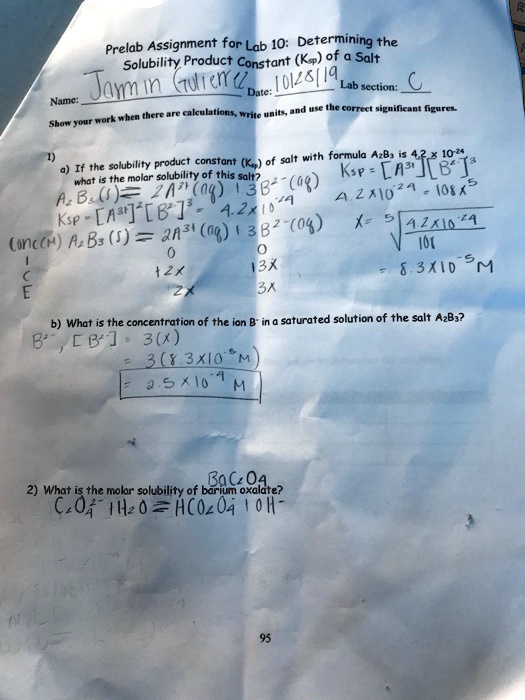 Prelab assignment for lab 10 determining the solubility...