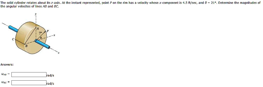 The solid cylinder rotates about its z-axis. At the instant represented ...