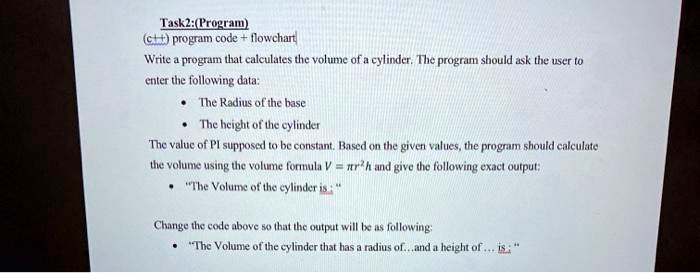 Solved Task2program Cprogram Codeflowchart Write A Program That Calculates The Volume Of A