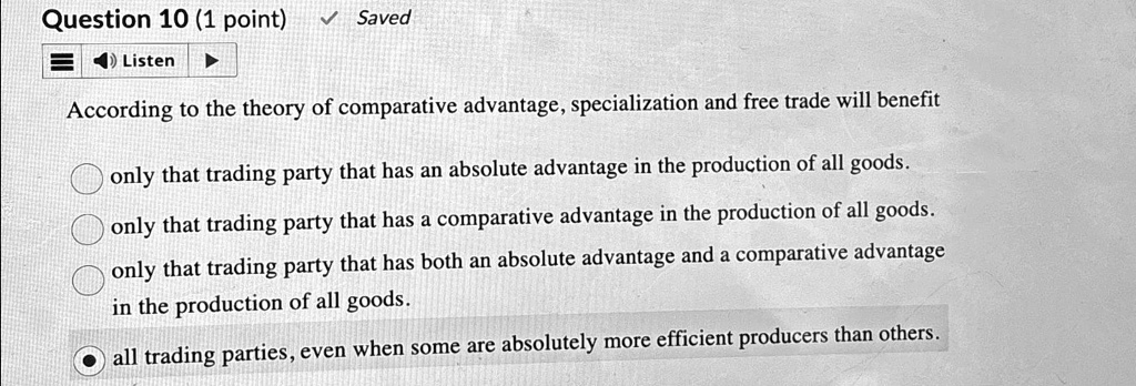 [GET ANSWER] Question 10 (1 point) Listen Saved According to the theory ...