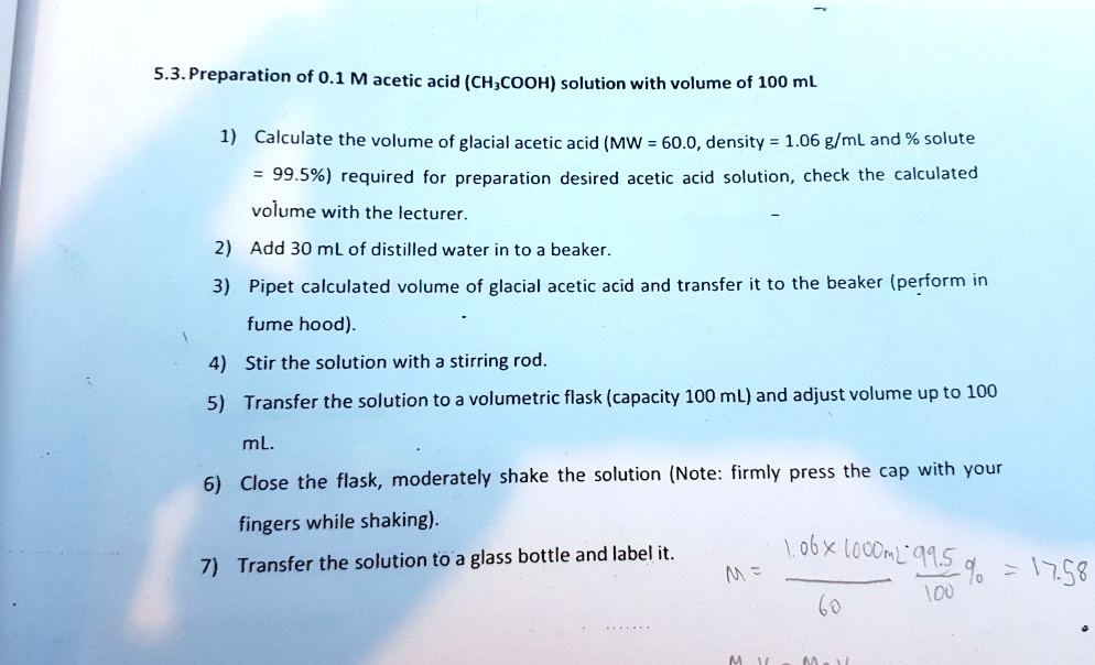 5.3. Preparation of 0.1 M acetic acid (CH3COOH) solution with volume of ...