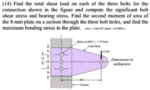 SOLVED: Find the total shear load on each of the three bolts for the ...
