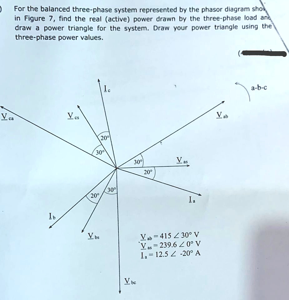 SOLVED: For the balanced three-phase system represented by the phasor ...
