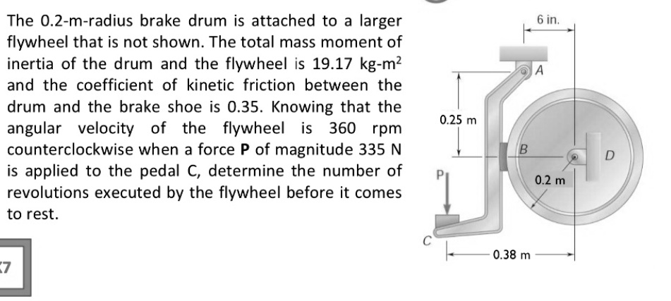 The 0.2-m-radius brake drum is attached to a larger flywheel that is ...
