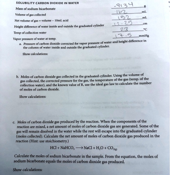 SOLVED: SOLUBILITY OF CARBON DIOXIDE IN WATER Mass of sodium ...