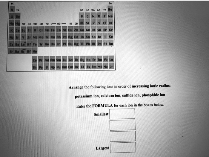 SOLVED: Arrange the following ions in order of increasing ionie radius ...
