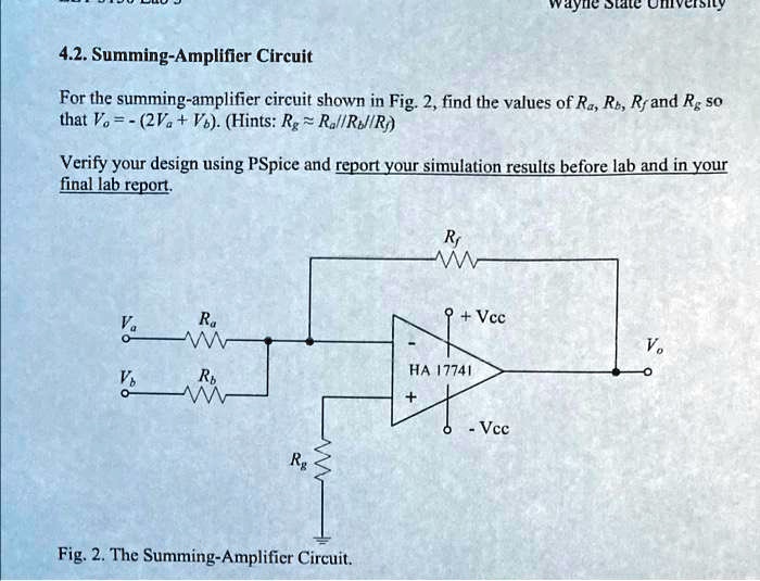 4.2. Summing-Amplifier Circuit For the summing-amplifier circuit shown in Fig. 2, find the ...