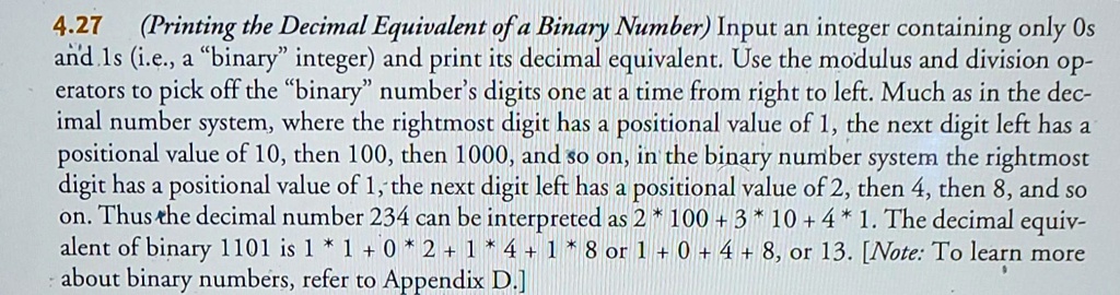 427 Printing The Decimal Equivalent Of A Binary Number Input An Integer Containing Only 0s