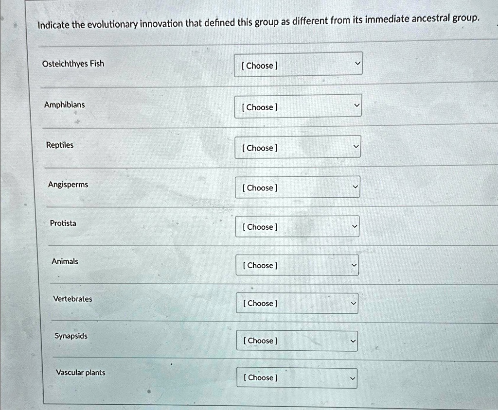 Indicate the evolutionary innovation that defined this group as ...