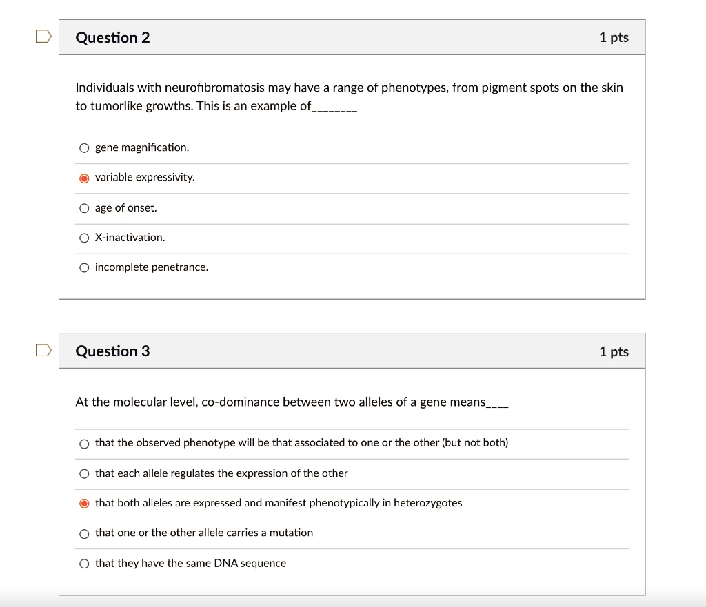 question 2 1 pts individuals with neurofibromatosis may have a range of ...