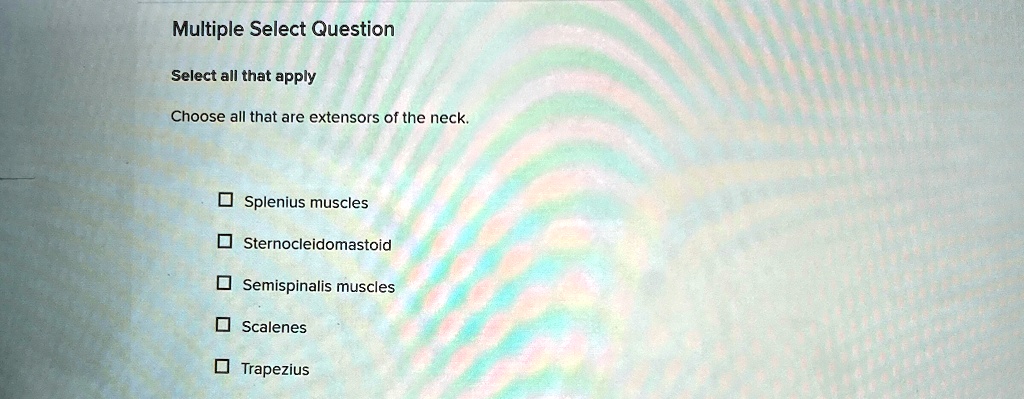 [GET ANSWER] Multiple Select Question Select all that apply Choose all that are extensors of the ...