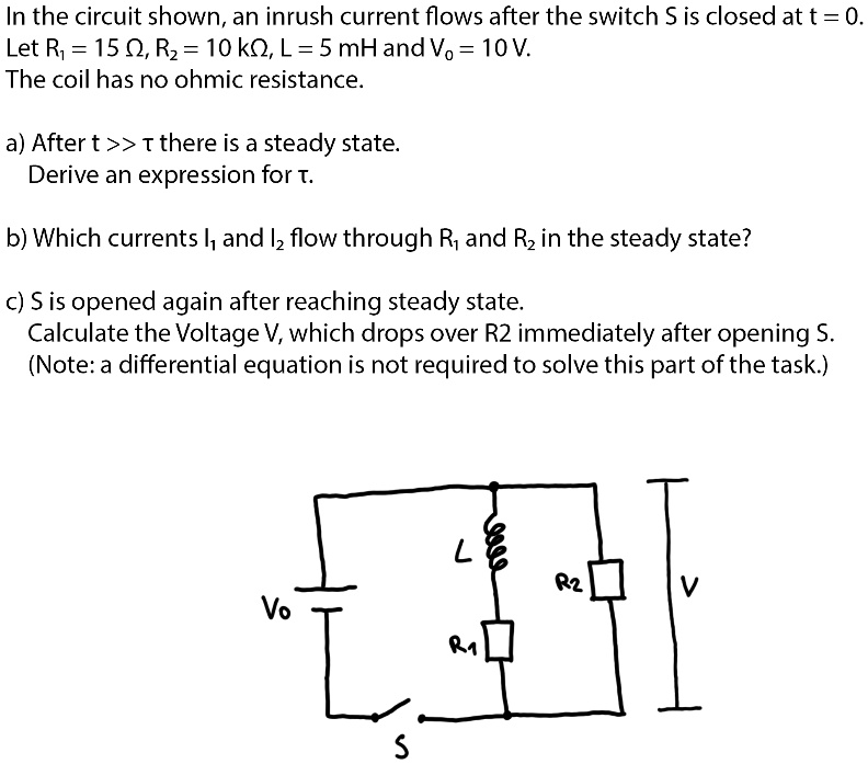 SOLVED: In the circuit shown, an inrush current flows after the switch ...