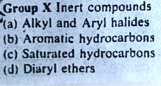 SOLVED: Group X Inert compounds "(a) Alkyl and Aryl halides (b ...