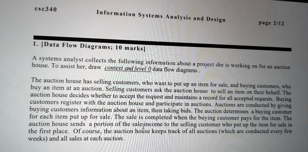 SOLVED: Draw a data flow diagram Context and Level 1 Diagram CSC340 ...