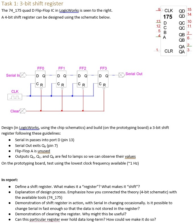 Solved Texts Task 1 3 Bit Shift Register The 74 175 Quad D Flip Flop Ic In Logicworks Is Seen 