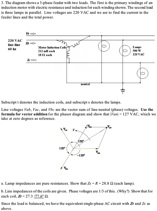 3. The diagram shows a 3-phase feeder with two loads. The first is the ...