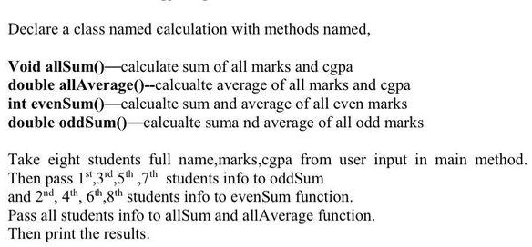Solved Solve In Java Declare A Class Named Calculation With Methods Named Void Allsumo