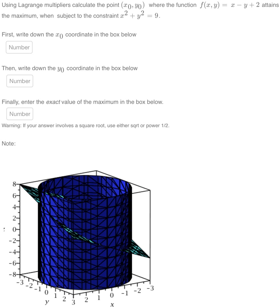 Solved Using Lagrange Multipliers Calculate The Point Yo Where The Function F Y Y 5147