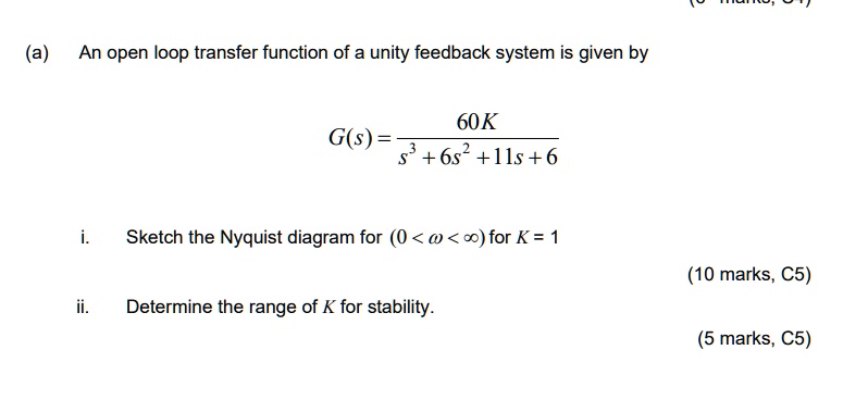 SOLVED: An open loop transfer function of a unity feedback system is given by 60K G(s) = s^3 ...