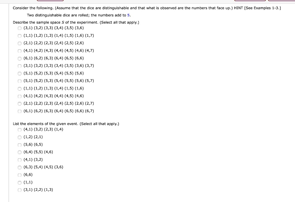 consider the following assume that the dice are distinguishable and ...