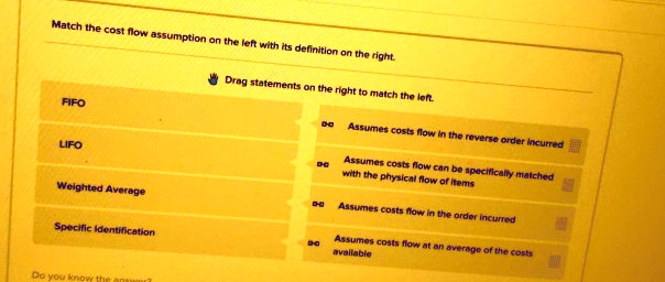 SOLVED: Match the cost flow assumption on the left with its definition ...