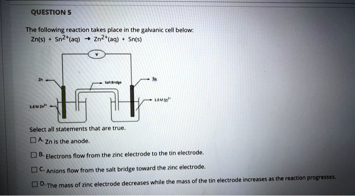 question 5 the following reaction takes place the galvanic cell below ...