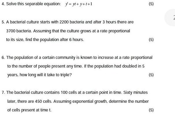 SOLVED: Texts: 4. Solve this separable equation: y = yt + y + t + 1 5 ...