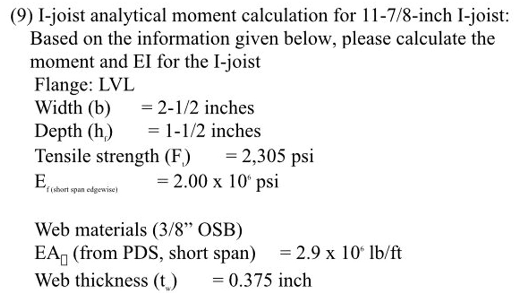 (9) I-joist analytical moment calculation for 11-7/8-inch I-joist ...