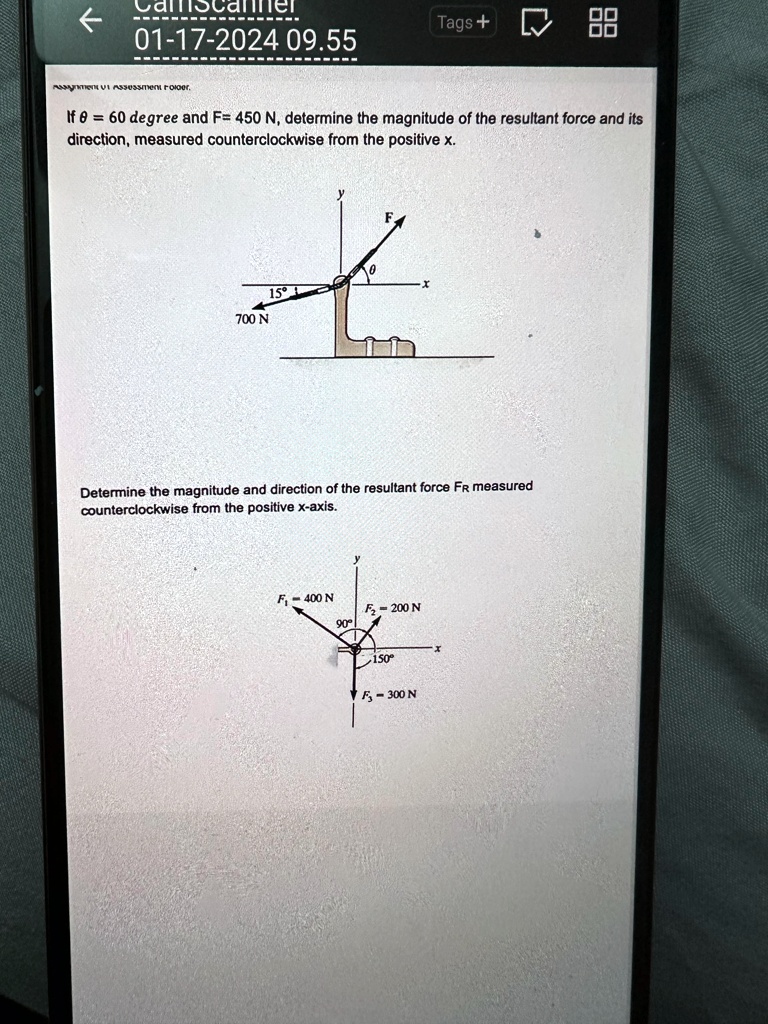 SOLVED: 01-17-2024 09:55 If θ = 60 degrees and F = 450 N, determine the ...