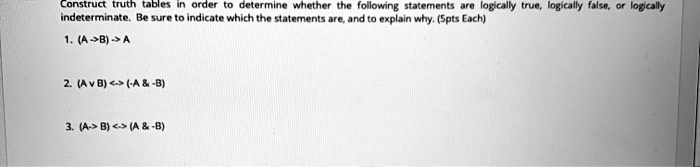 SOLVED: Construct truth tnble nrder determing whether followang ...