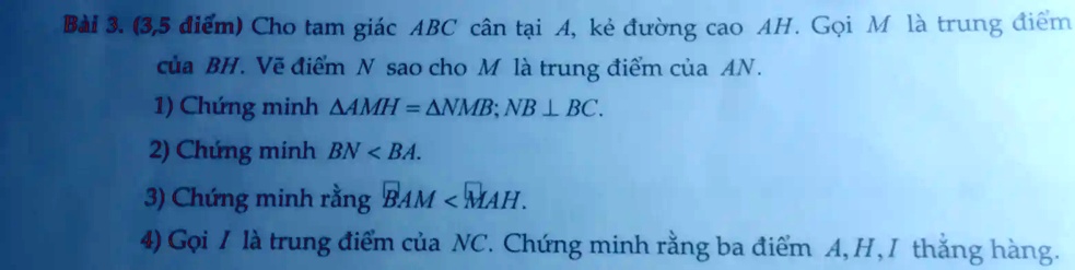 Solved Bà I 1 3 5 Ä‘iáƒm Cho Tam Giác Abc Cân Tại A KẠđưá