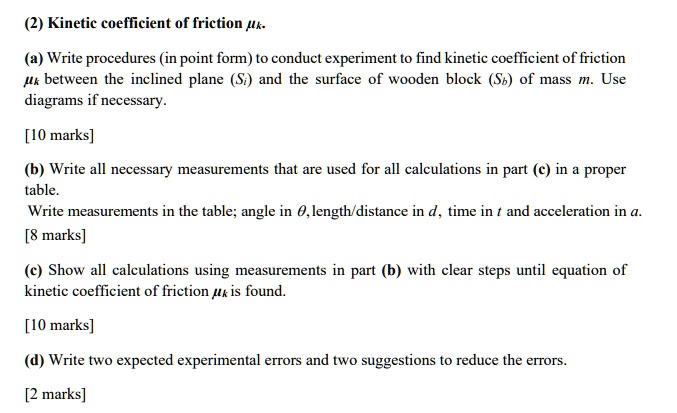2 kinetic coefficient of friction ulk a write procedures in point form ...