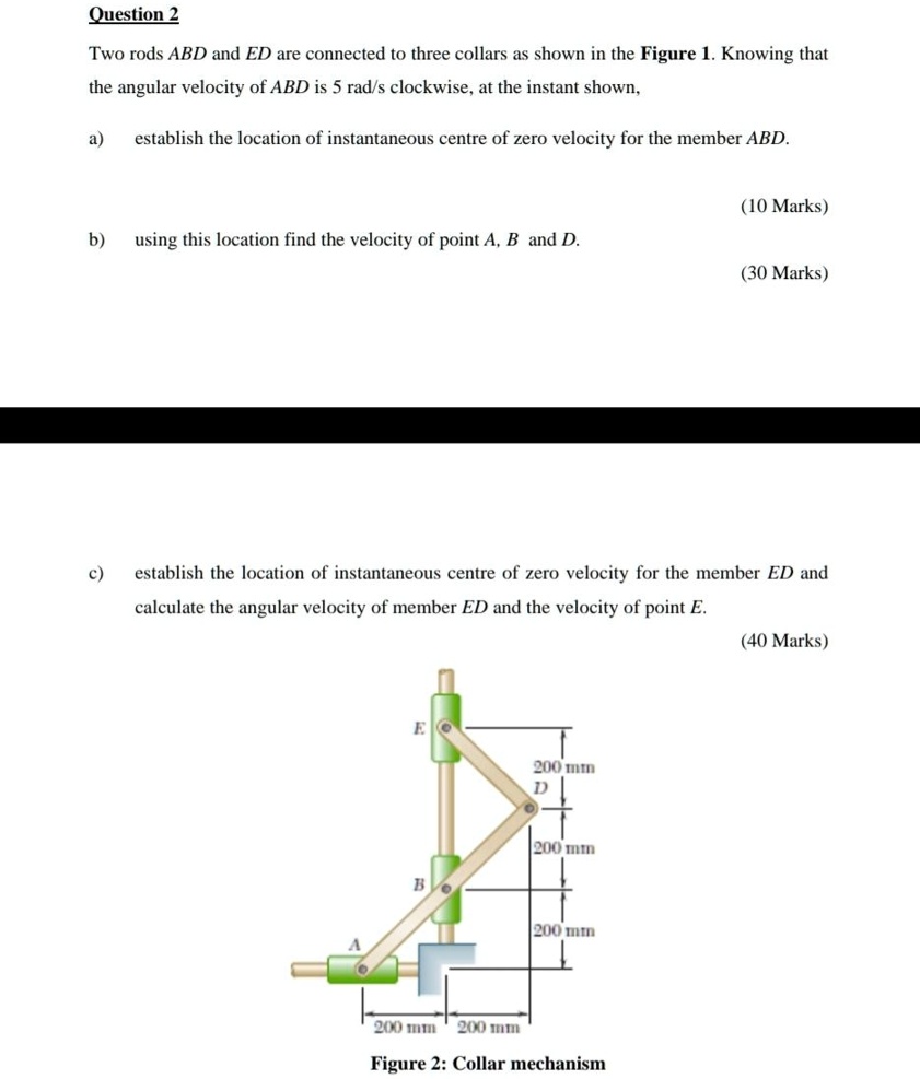 SOLVED: Two rods ABD and ED are connected to three collars as shown in Figure 1. Knowing that ...