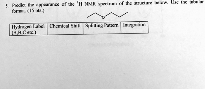 [GET ANSWER] 5. Predict the appearance of the 'H NMR spectrum of the structure below. Use the ...