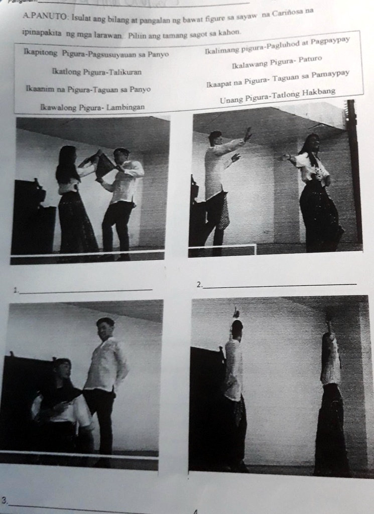 SOLVED: a panuto isulat ang bilang at pangalan ng bawat figure sa sayaw ...