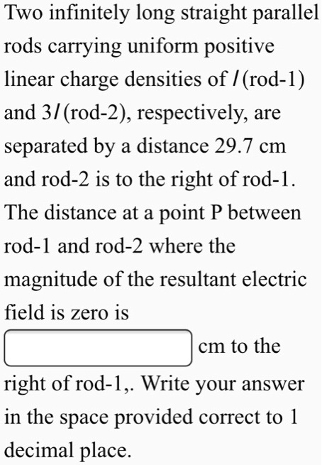 SOLVED: Two infinitely long straight parallel rods carrying uniform ...
