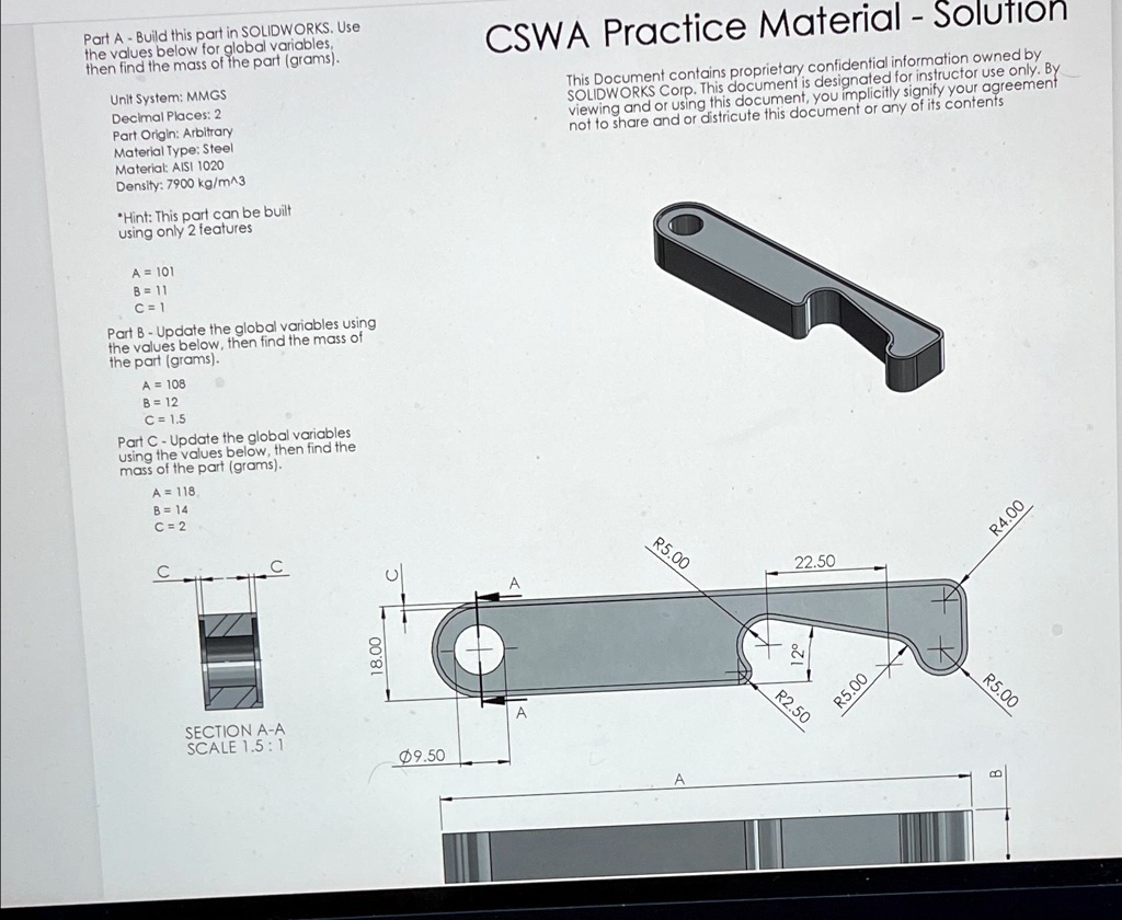 Solved Part A Build This Part In Solidworks Use The Values Below 9643