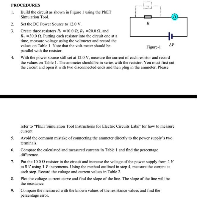 PROCEDURES 1. Build the circuit as shown in Figure 1 using the PhET ...