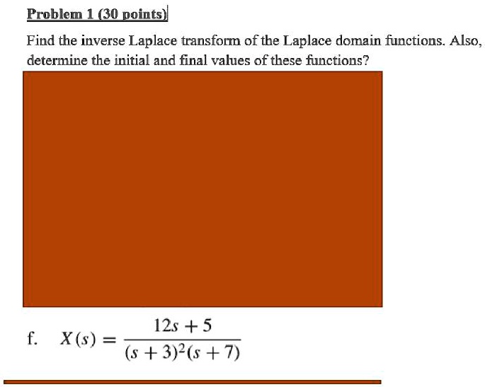 SOLVED: Problen 1 (30 points)l Find the inverse Laplace transform of the Laplace domain ...
